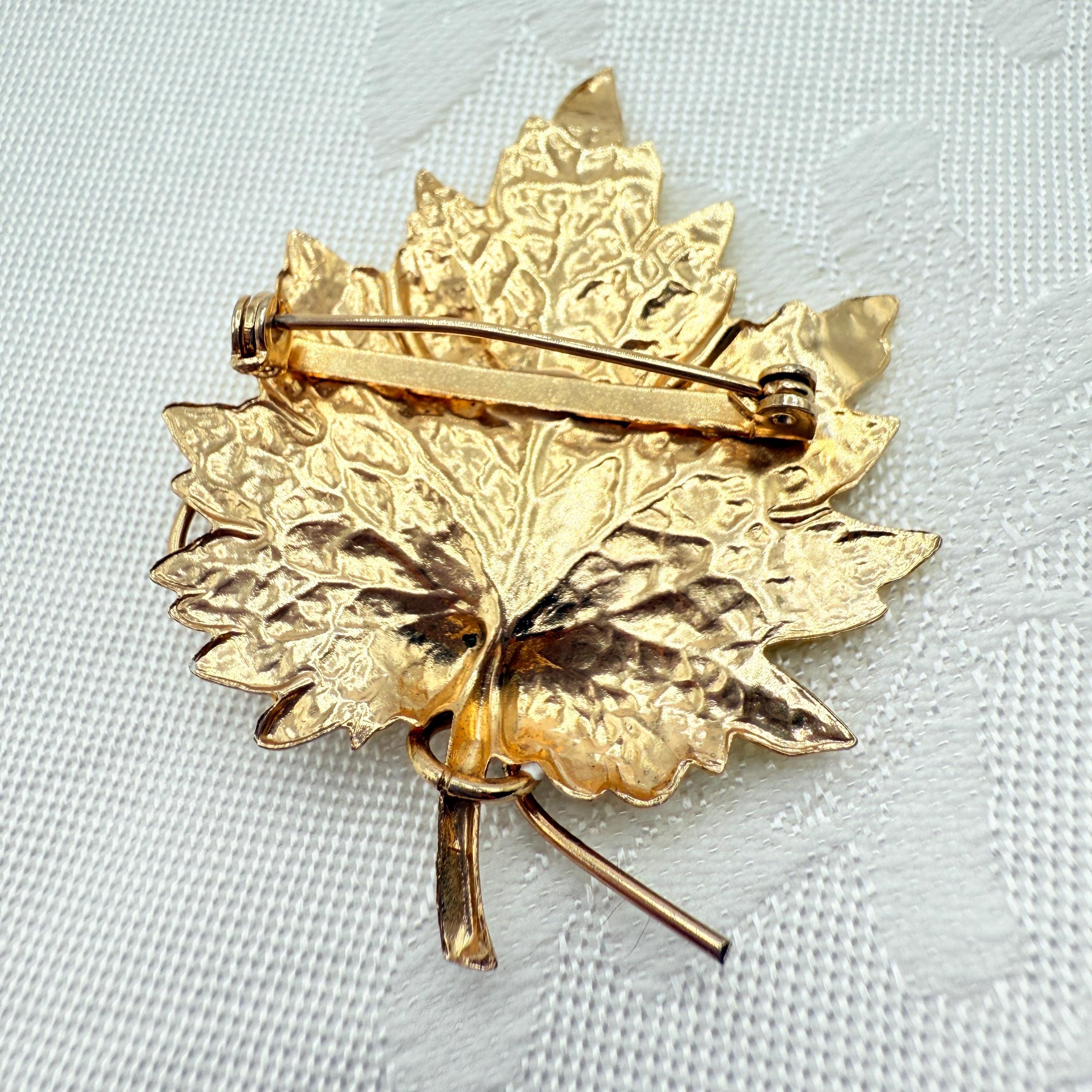 Vintage Yellow Enamel Autumn Fall Seasonal Gold Tone Maple Leaf Pin ...
