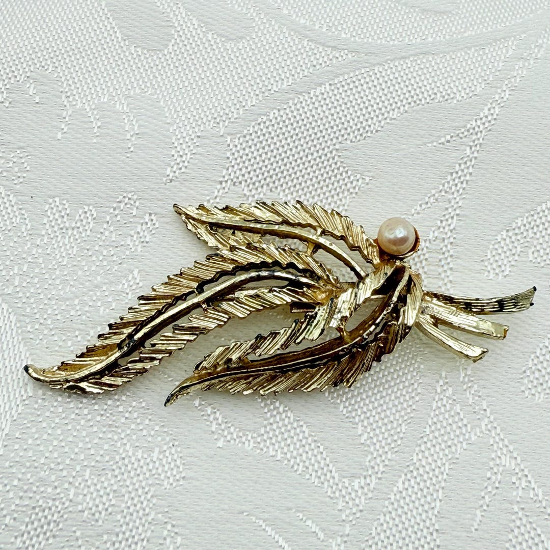 Vintage Retro 60s Autumn Fall Leaf Foliage Gold Tone Costume Pin Brooch ...