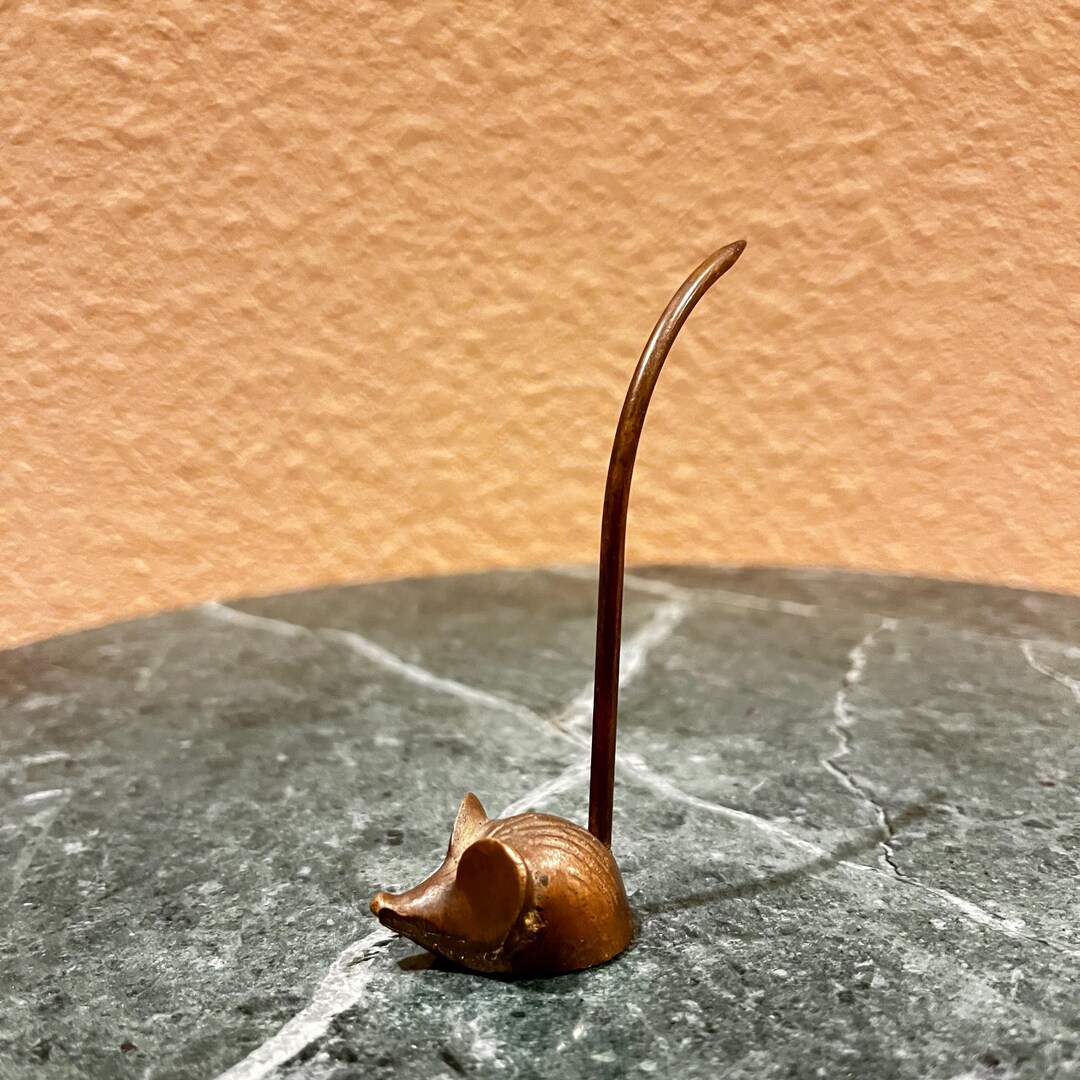 Vintage Small Brass Mouse Ring Holder and Receipt Stake Collectible ...