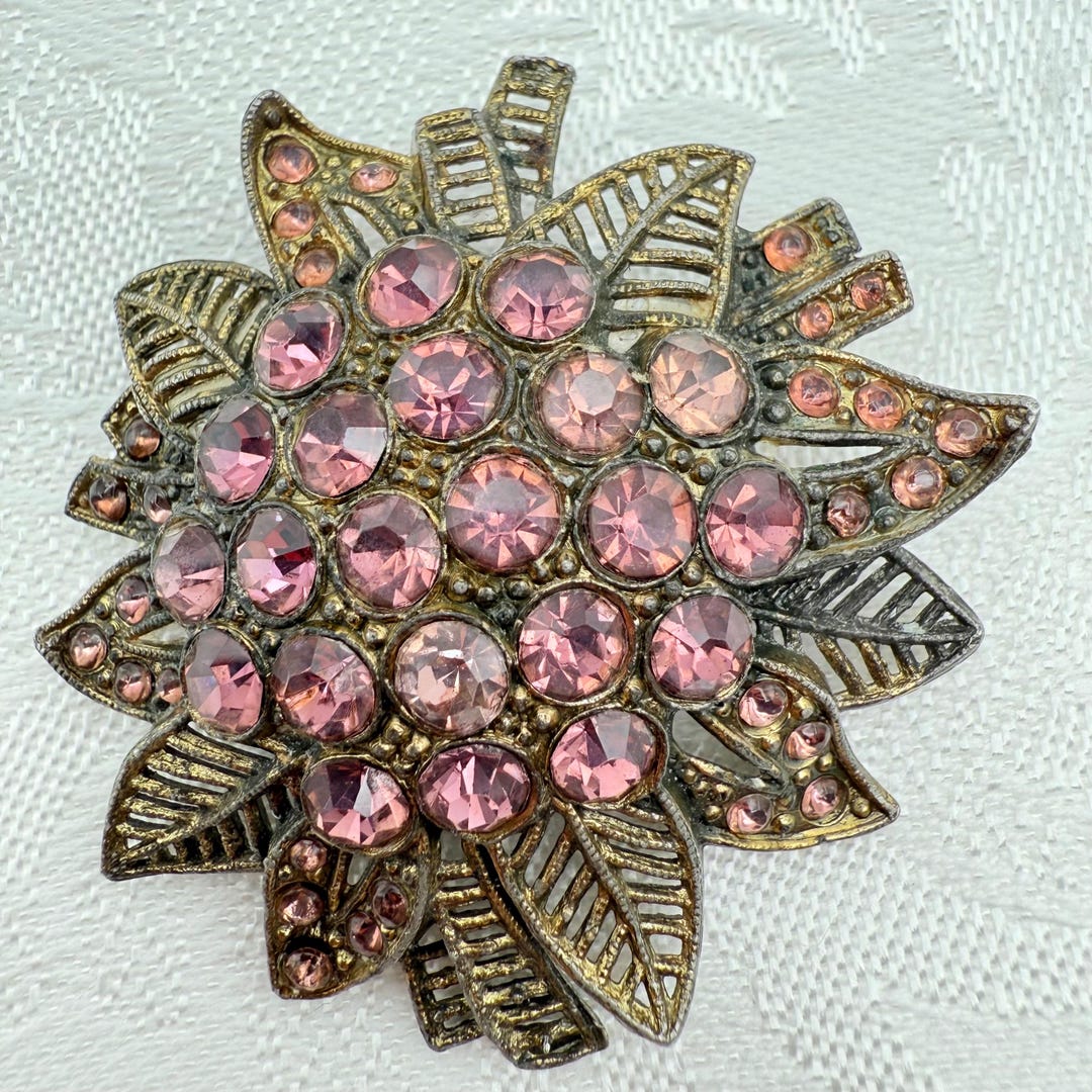 Vintage Little Nemo 40s Art Deco Floral Flower Metal Filigree Brooch W ...