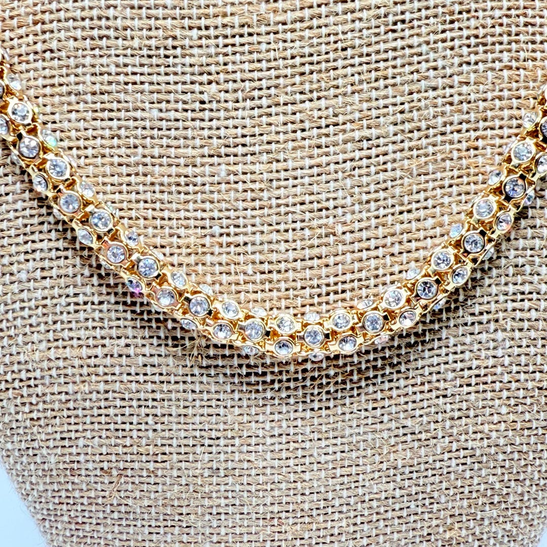 14.5-17.5” Gloria Vanderbilt Gold Tone Diamanté Mesh Necklace W/ Swan ...