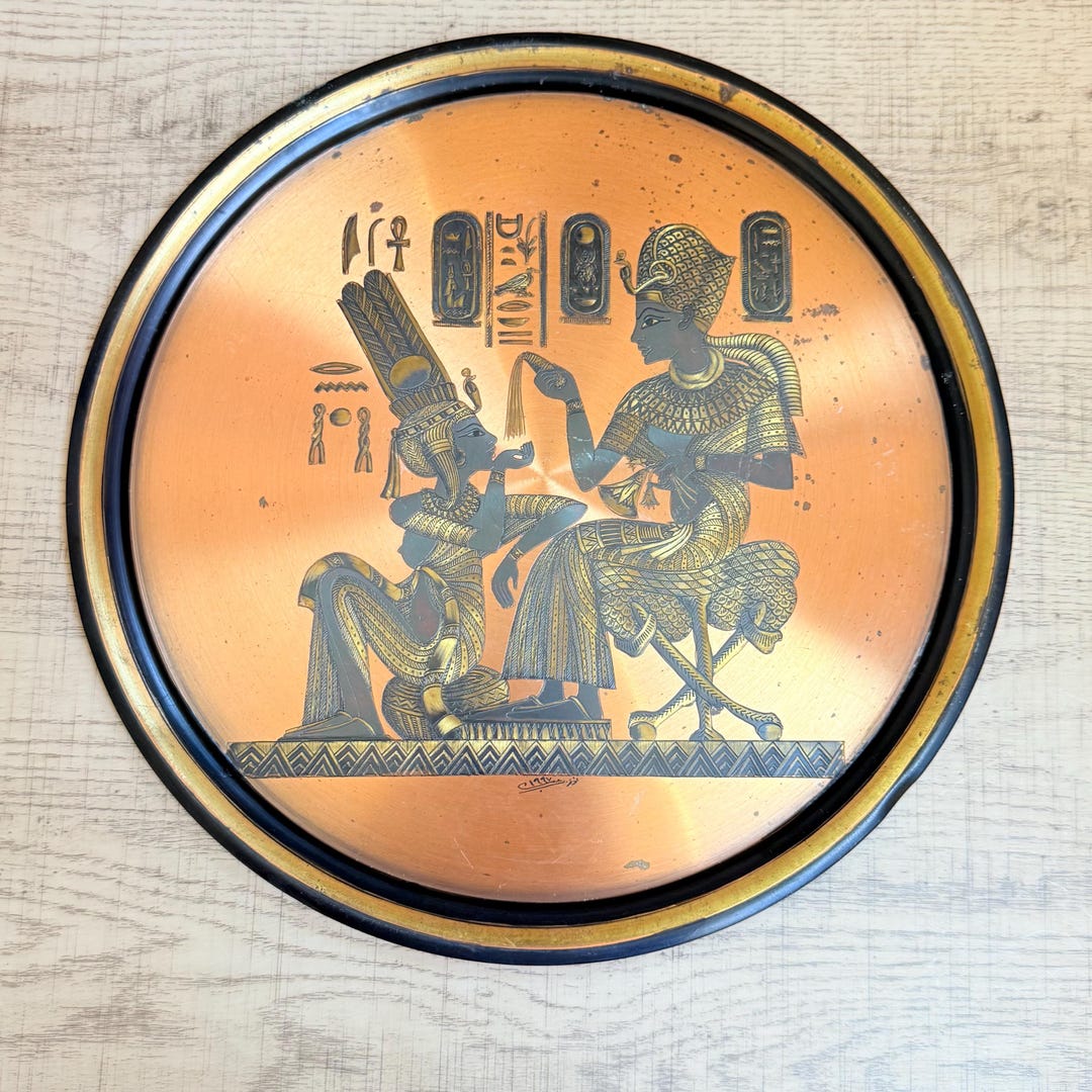 Vintage 1996 Signed Egyptian Pharoah Ceremonial Scene Etched Copper ...