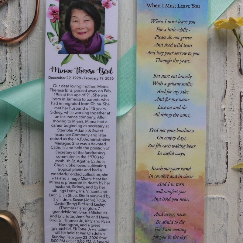 Laminated Obituary Bookmarks - Etsy