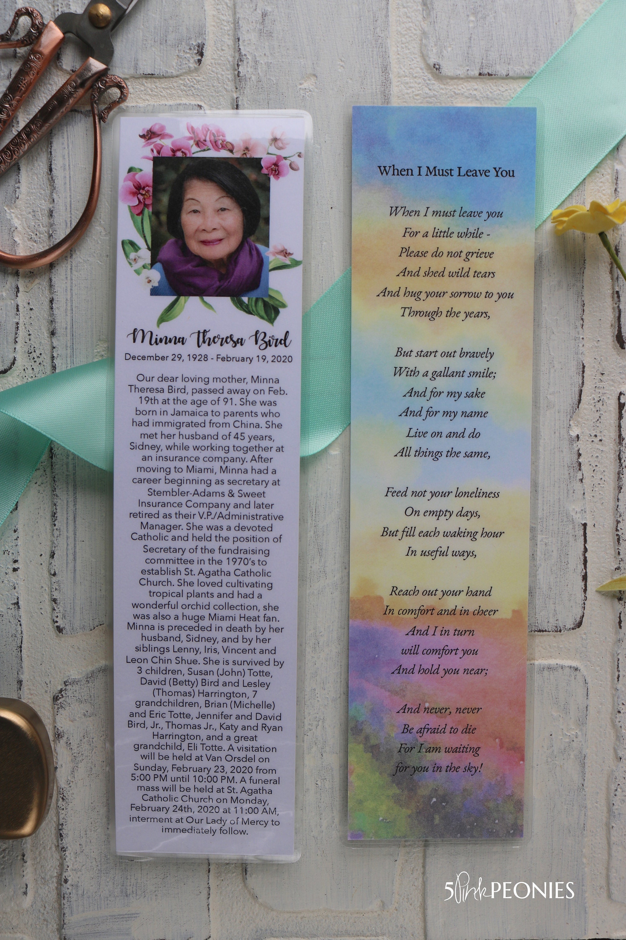 CUSTOM Laminated - in Memory - Memorial - Bookmarks PRINTED - Etsy