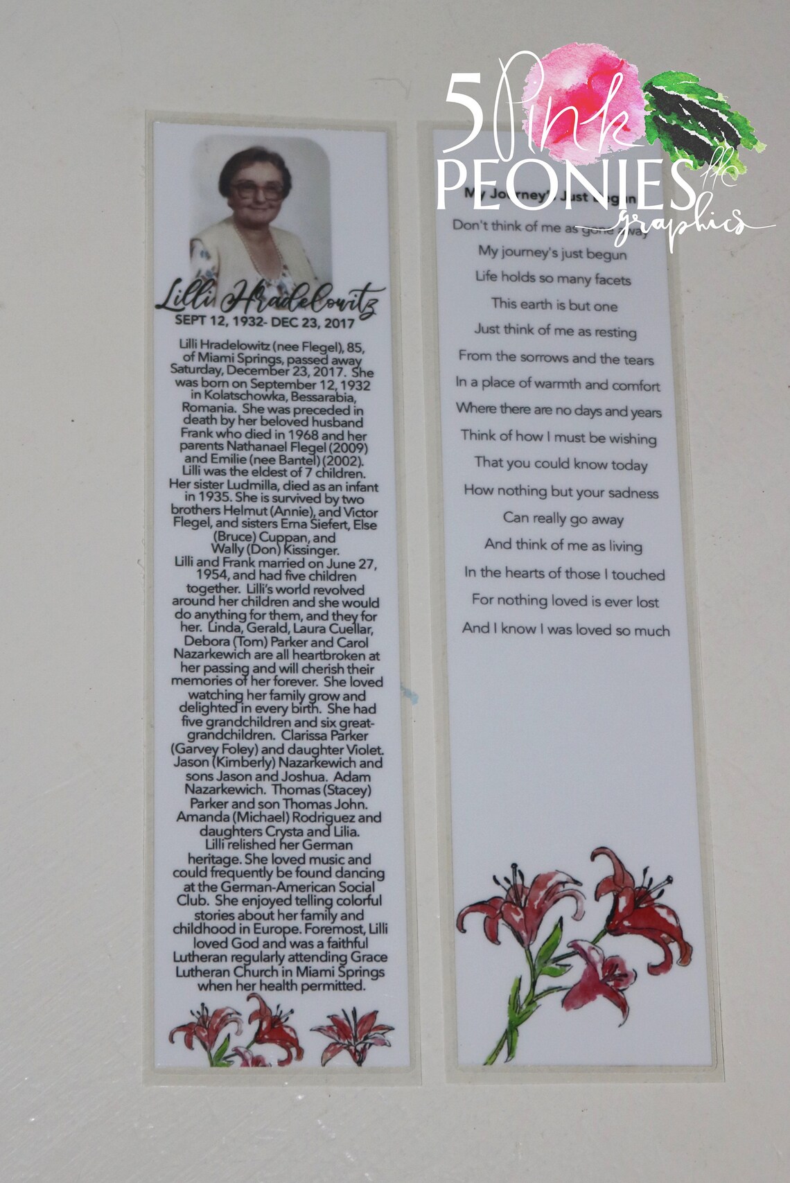 In Memory Bookmarks in Memory Memorial Bookmarks - Etsy