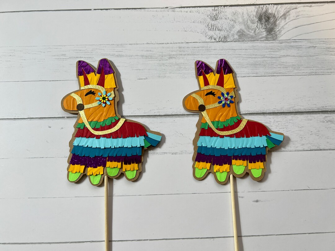 Piñata Fiesta Centerpiece Wedding Birthday Floral Cake Topper Sticks ...