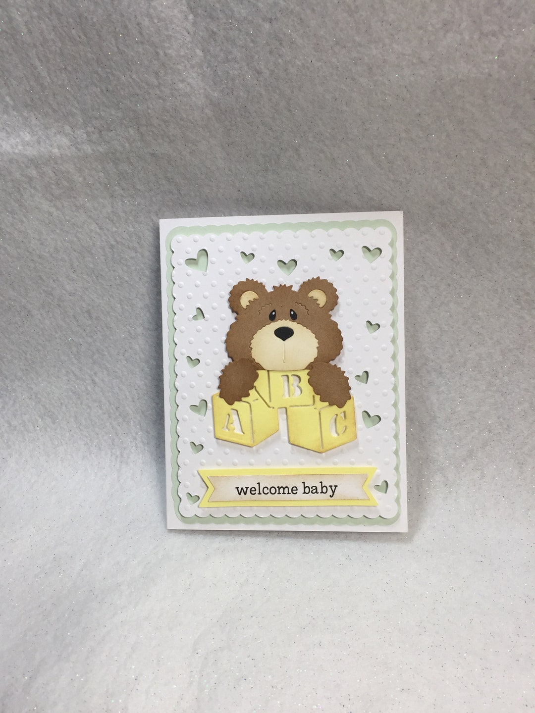 Brown Bear Alphabet Block Neutral Welcome Baby Shower Greeting Card - Etsy
