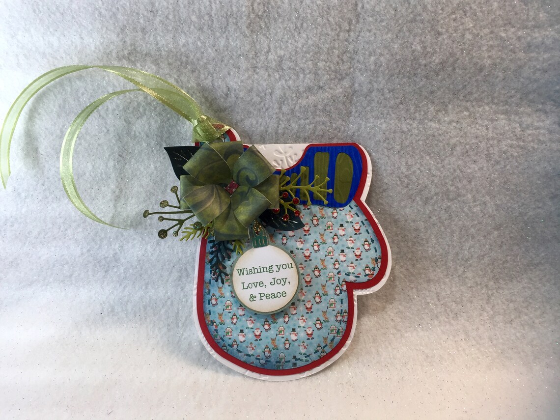 Holiday Mitten Gift Card Holder Tag Novelty Print Paper Bow Foliage - Etsy