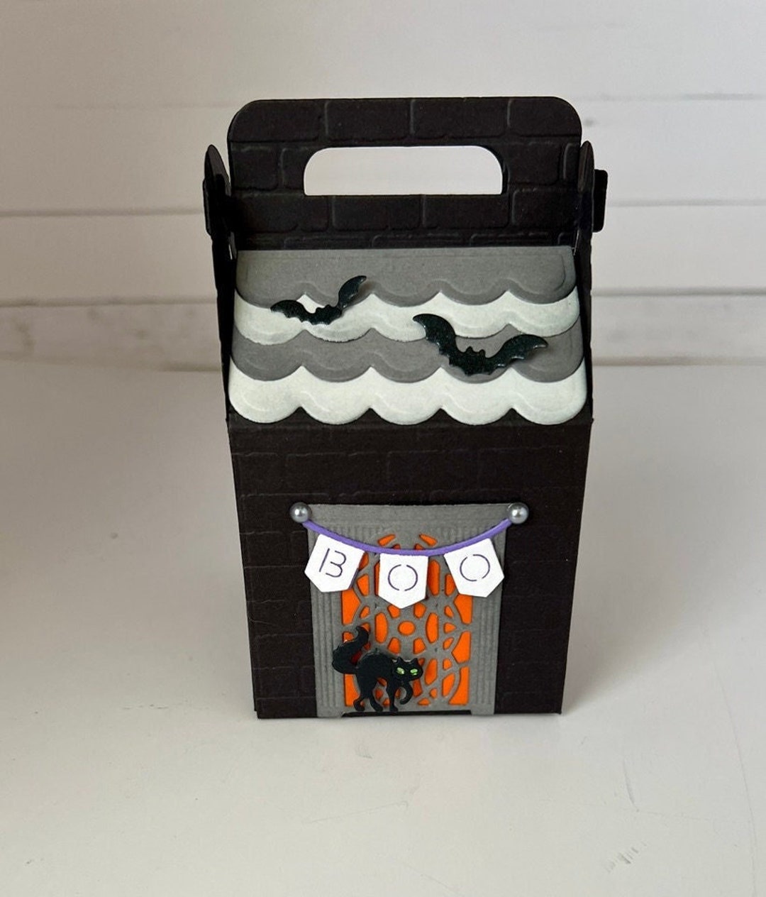 Halloween Black Cat Mummy Bat Decorated Gable Treat Box With Tag - Set ...