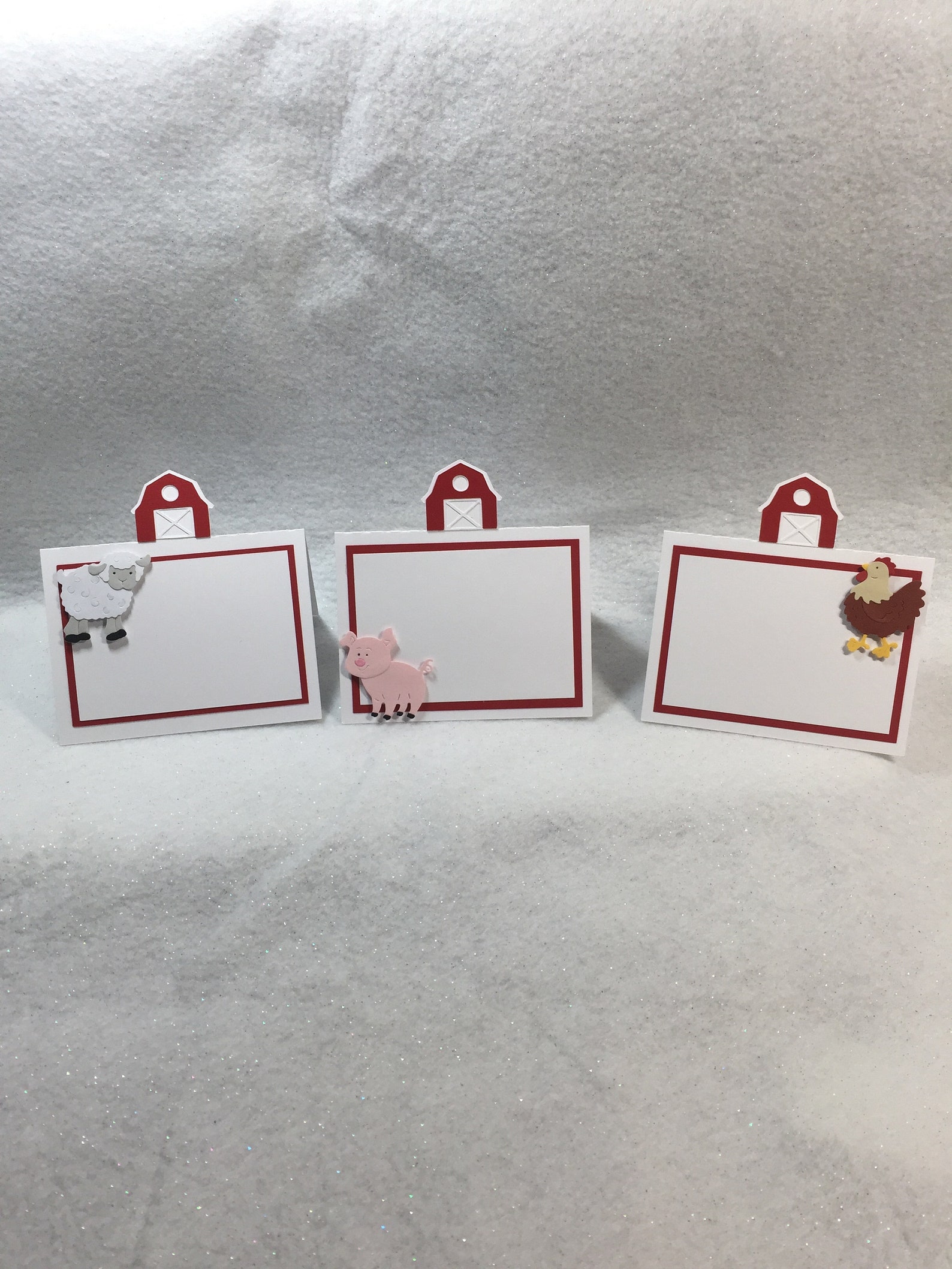 Farm Barn Animal Chicken Pig Horse Cow Sheep Duck Place Card Food Card ...