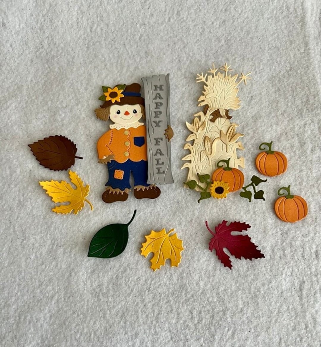Harvest Scarecrow Cornstalk Pumpkin Leaves Scrapbook DIY Embellishments ...