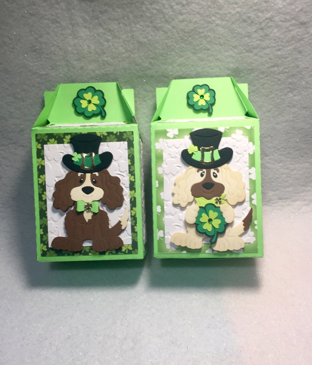 St Patrick Dog Shamrock Pot O Gold Horseshoe Lucky Treat Boxes - Set of ...