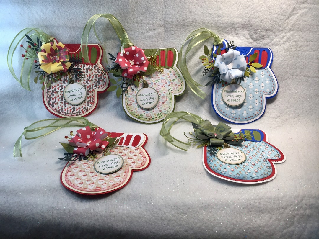 Holiday Mitten Gift Card Holder Tag Novelty Print Paper Bow Foliage - Etsy
