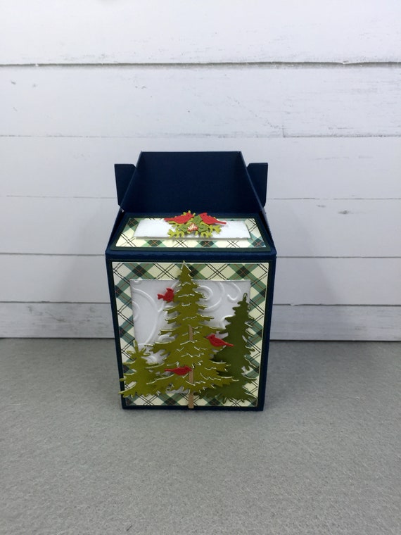 Decorated Die Cut Gable Gift Box Pine Trees With Cardinals - Etsy