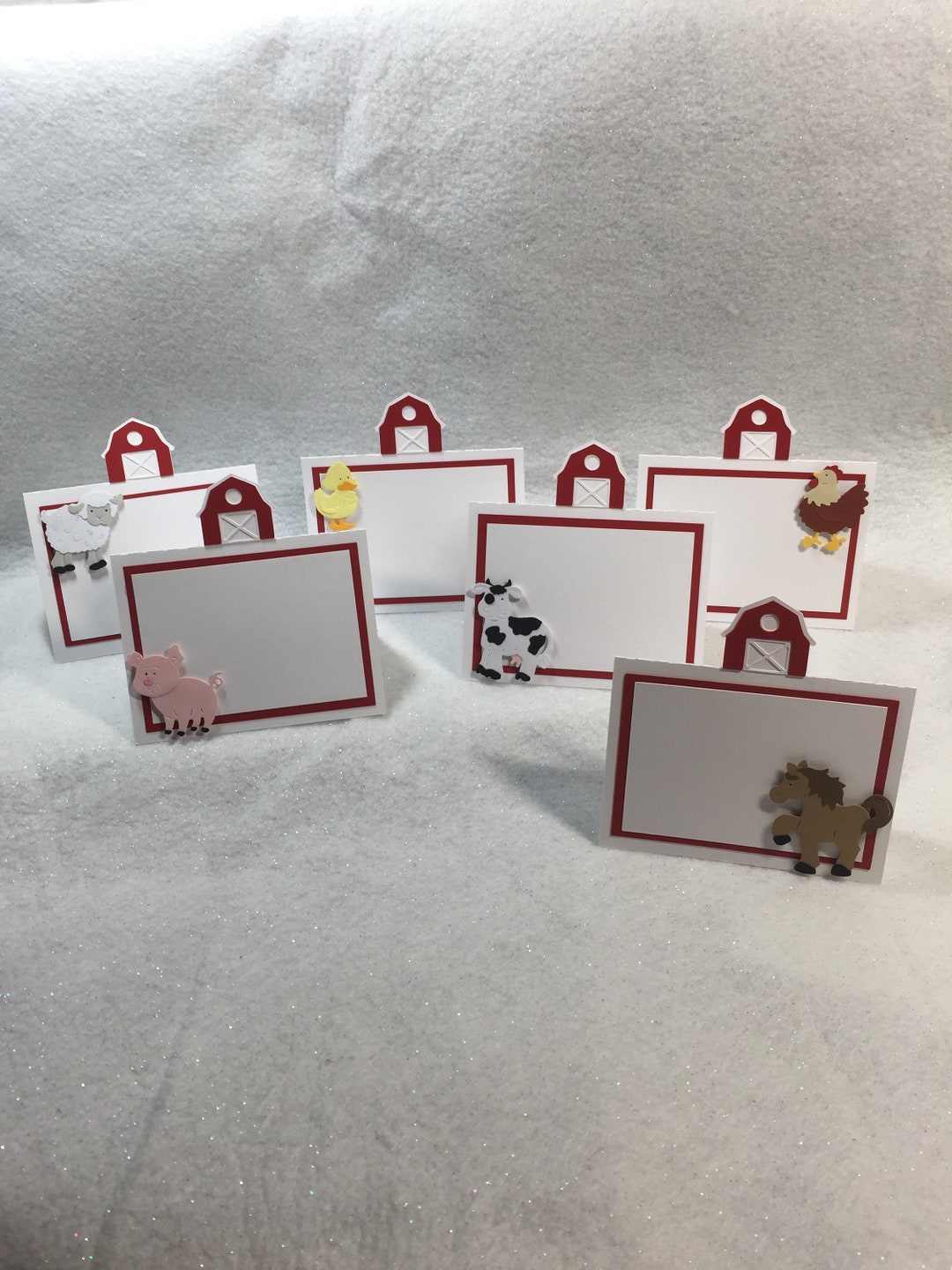 Farm Barn Animal Chicken Pig Horse Cow Sheep Duck Place Card Food Card ...