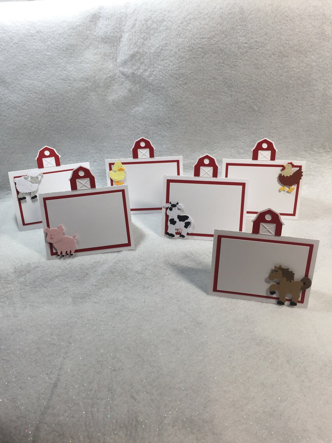 Farm Barn Animal Chicken Pig Horse Cow Sheep Duck Place Card Food Card ...