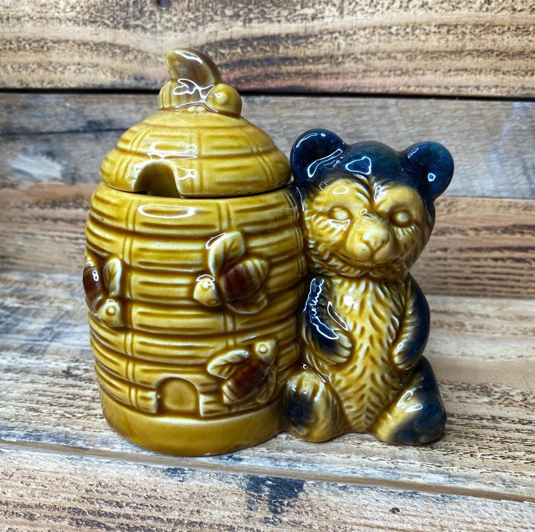 Vintage Japanese Ceramic Bear and Beehive Honey Jar Pot With Lid 5 ...