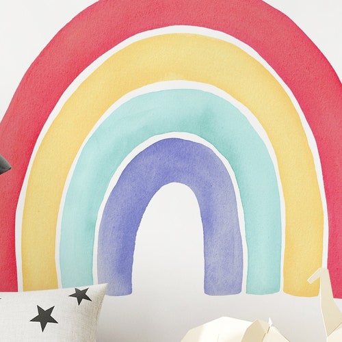 Watercolor Rainbow Wall Sticker Pink Peel and Stick - Etsy