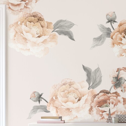 Bloom Flower Wall Stickers Light Grey Peel and Stick | Etsy