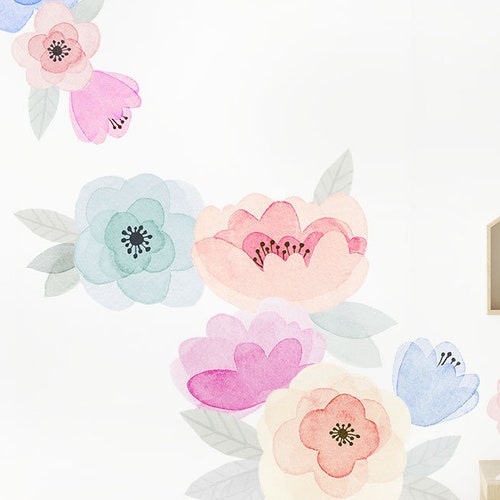 Kids Watercolor Flower Wall Sticker-w1158 | Etsy