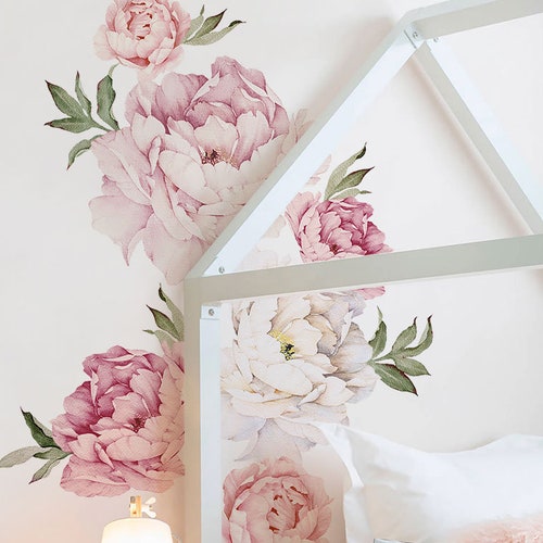 Peony Flowers Wall Sticker Simple Shapes Peel and Stick - Etsy