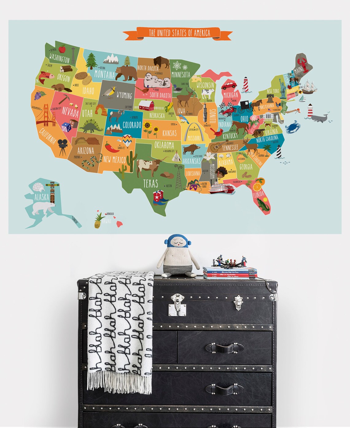 USA Map - Peel and Stick Poster Sticker - Etsy