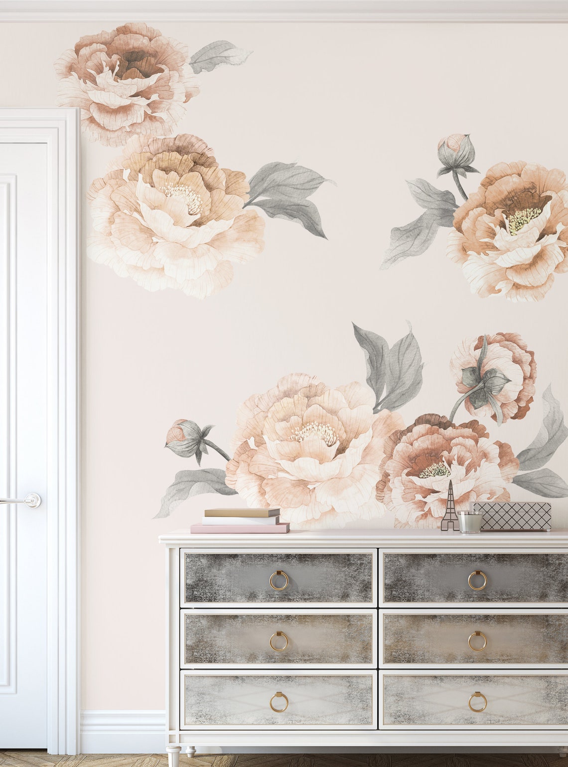 Bloom Flower Wall Stickers, Light Grey - Peel and Stick Removable ...