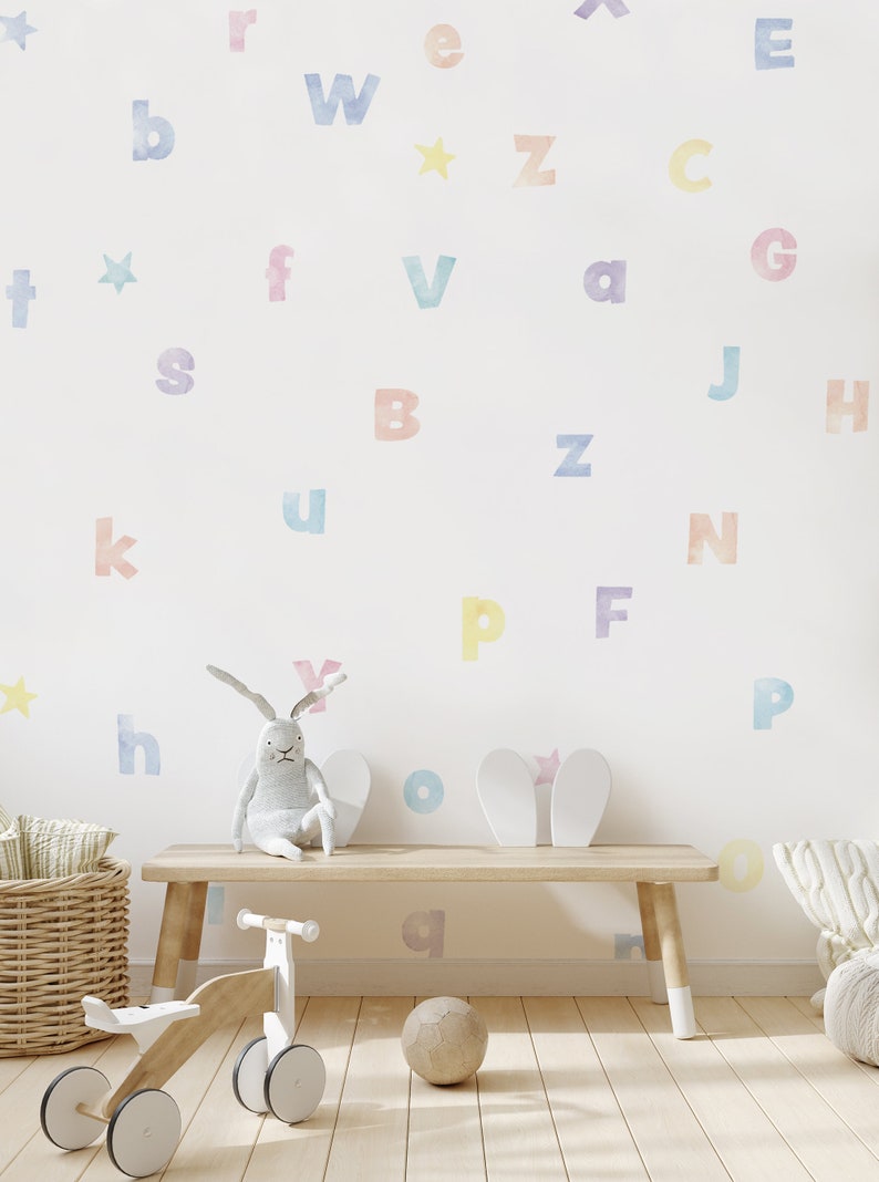 Watercolor Alphabet Wall Stickers Pastel Peel and Stick | Etsy