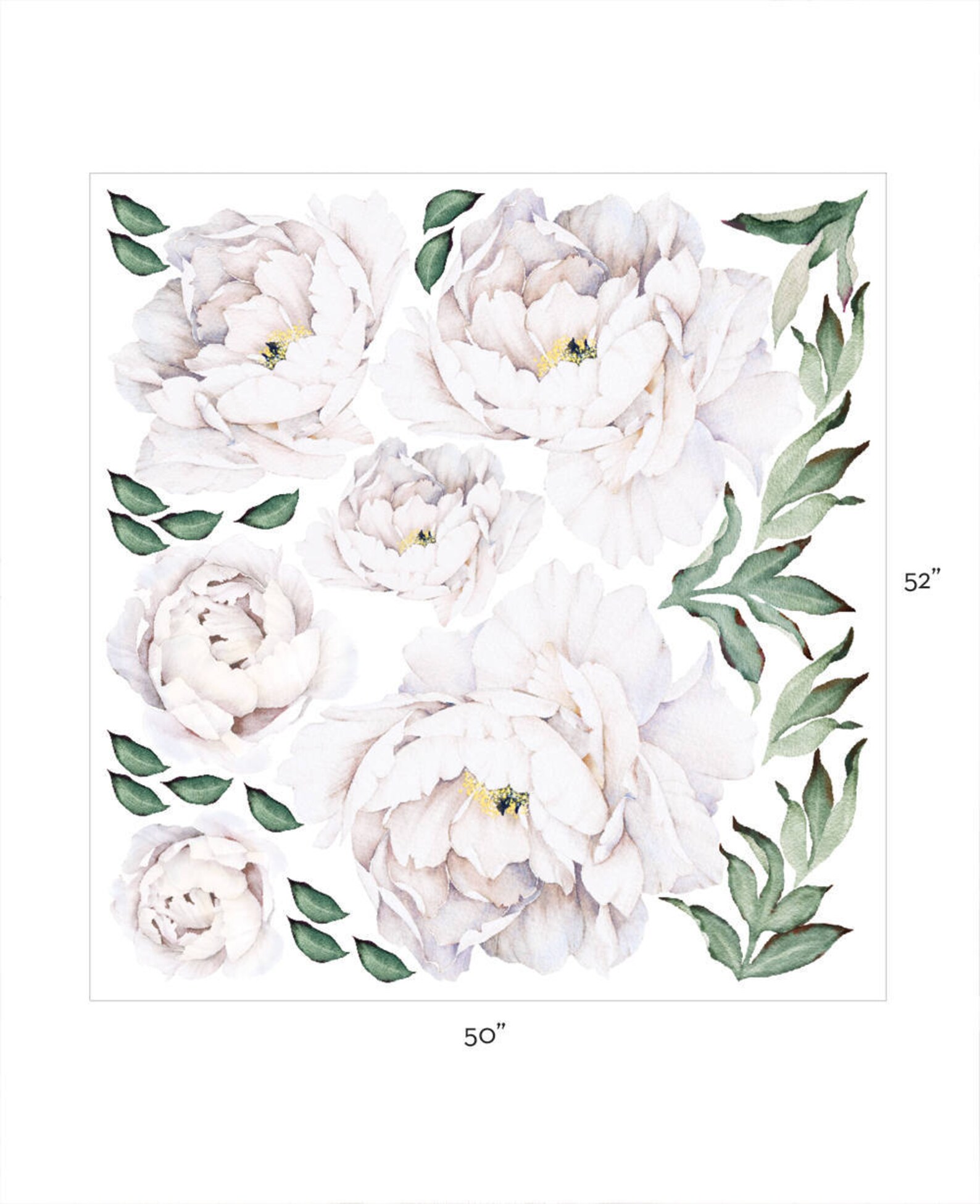 Peony Flowers Wall Sticker White Watercolor Peony Wall | Etsy