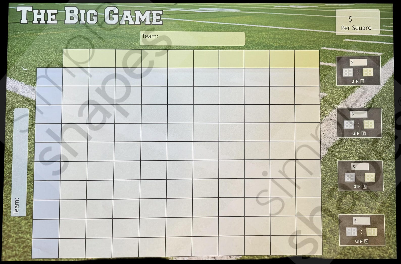 Printable Football Bowl Squares Chart – Office Pool - Instant Digital ...
