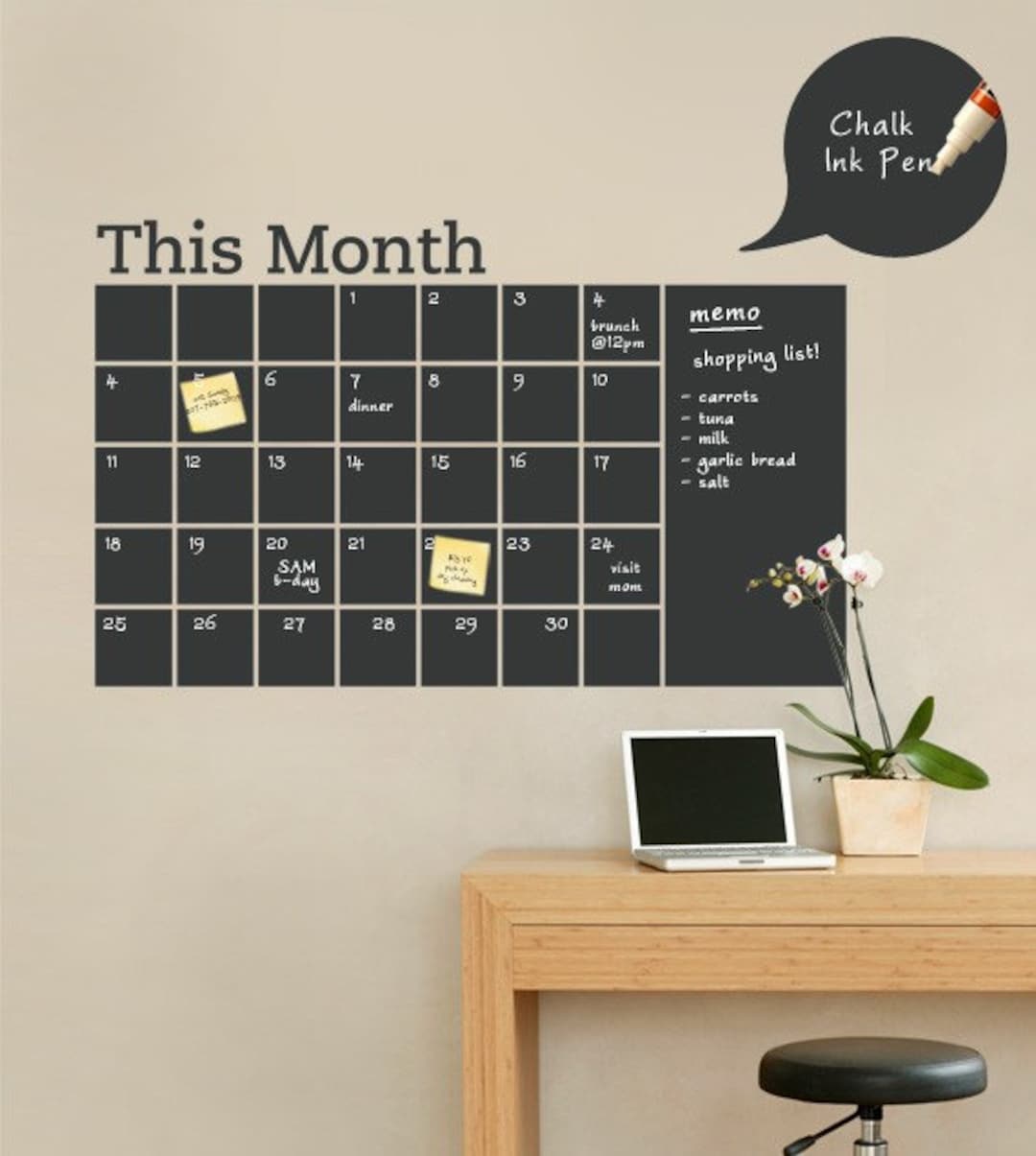 Chalkboard Wall Calendar With Memo - Vinyl Wall Decal - Etsy