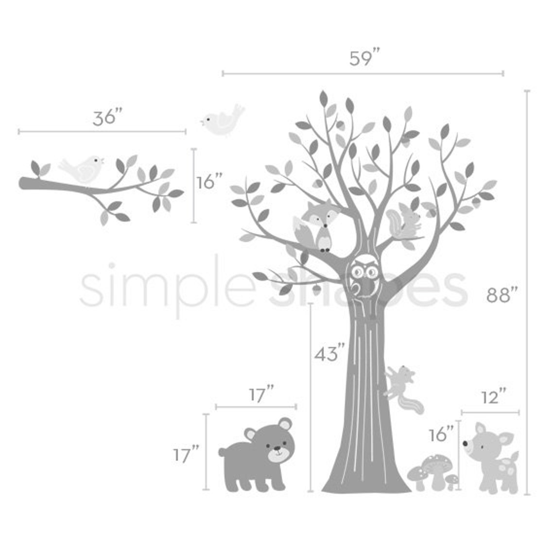 Tree With Forest Friends Decal Set Kid's Nursery Room - Etsy