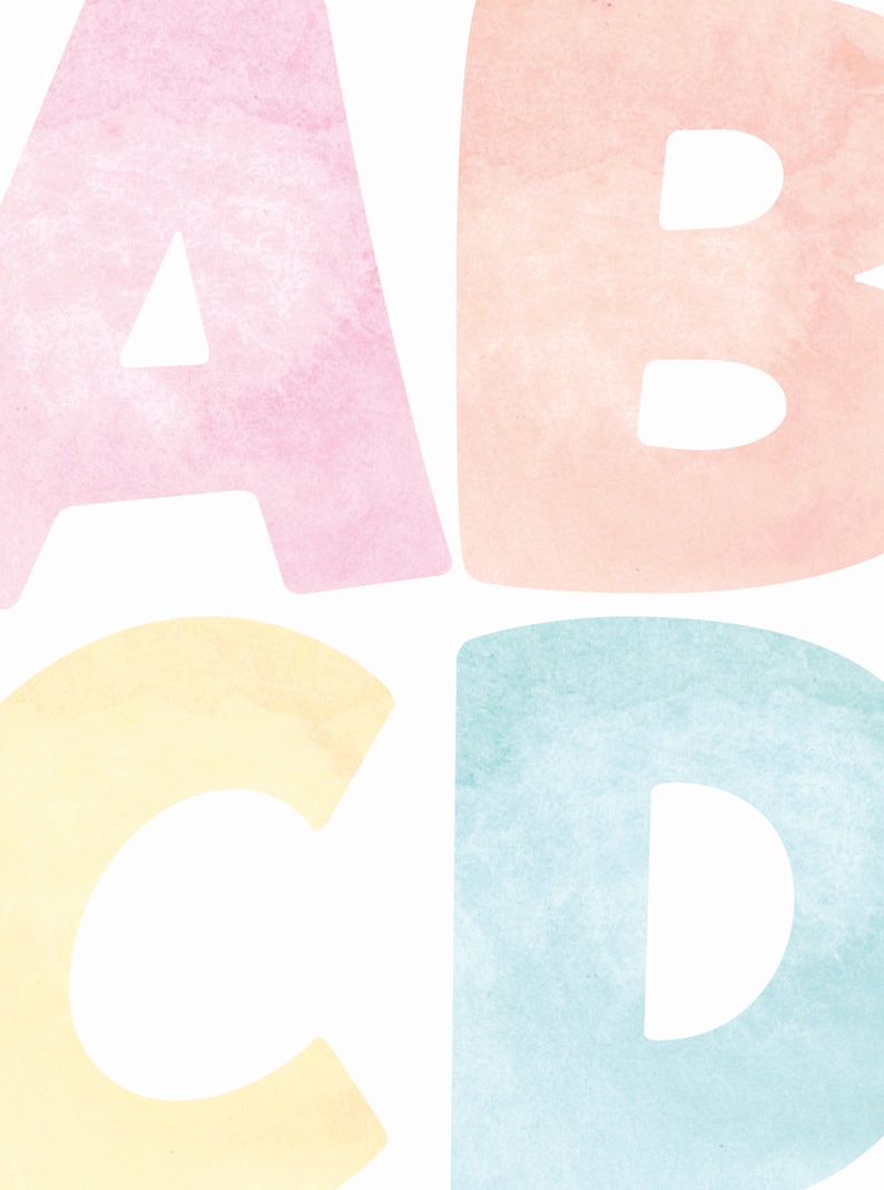 Watercolor Alphabet Wall Stickers Pastel Peel and Stick | Etsy
