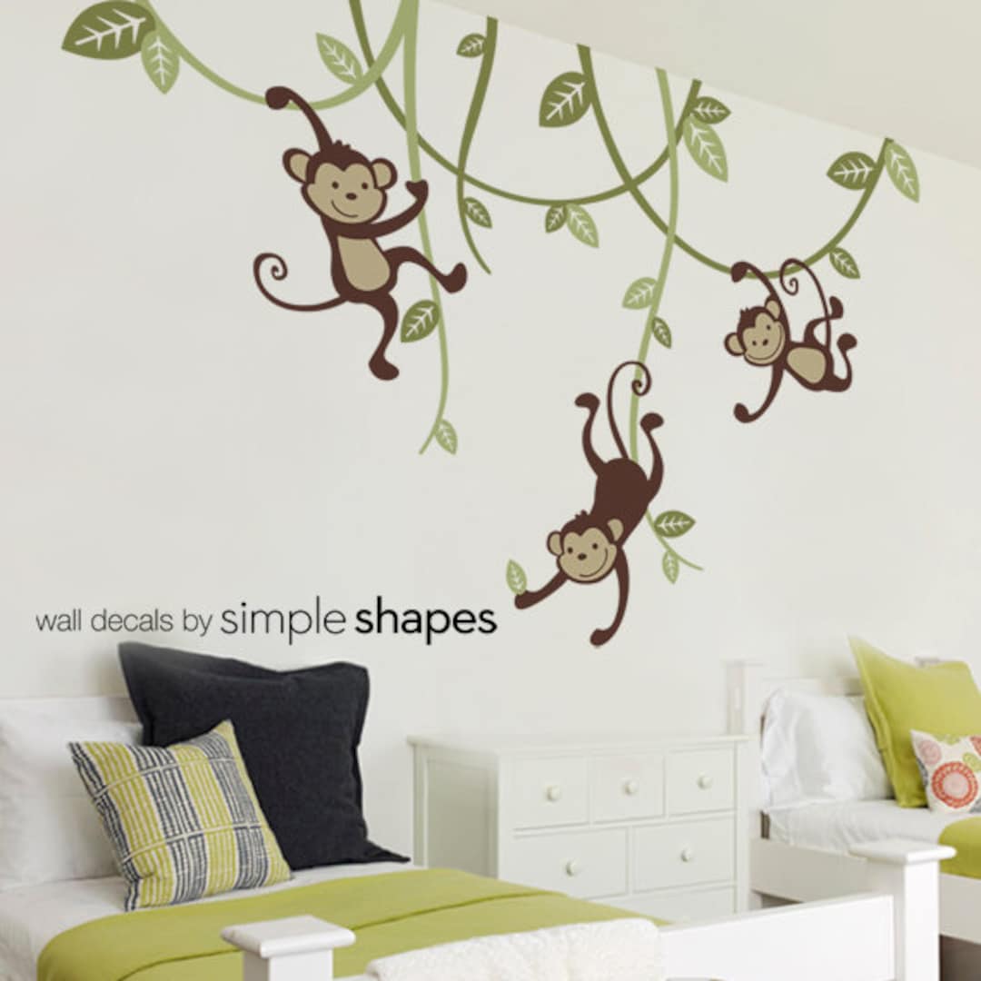 Monkey Wall Decal: Swinging Monkeys, Vines, Nursery Decor - Etsy