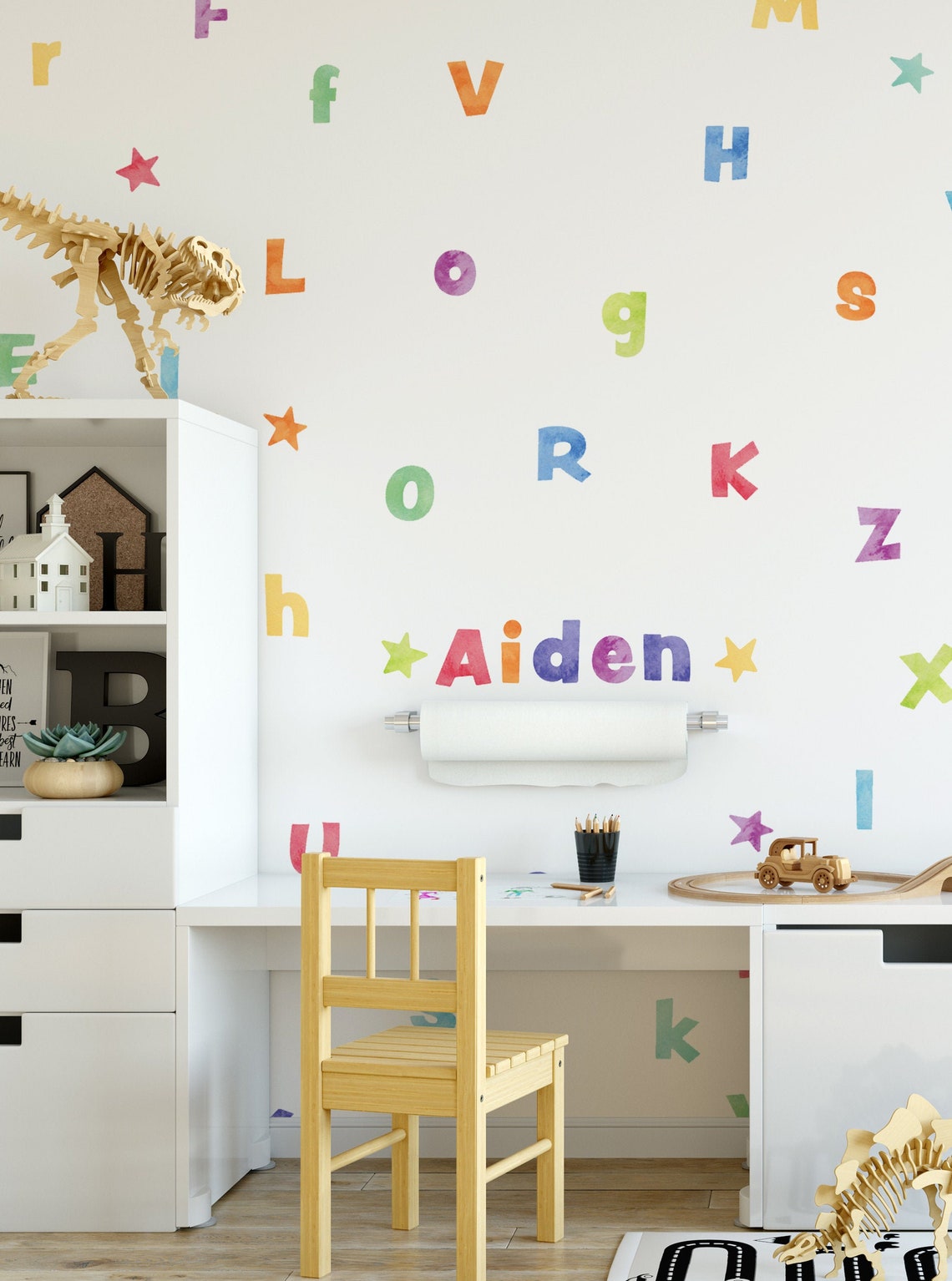 Watercolor Alphabet Wall Stickers Rainbow Peel and Stick - Etsy