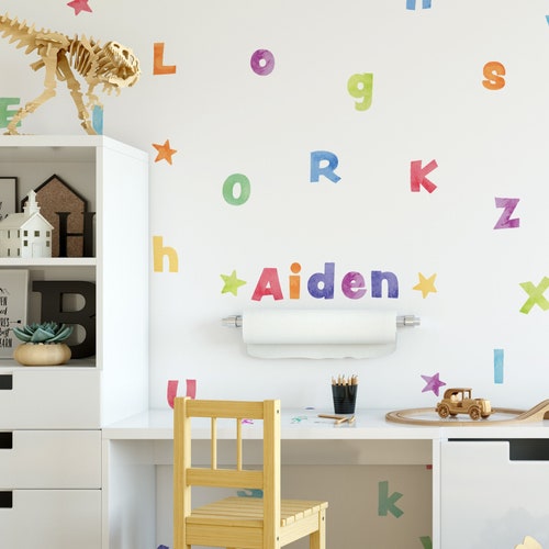 Watercolor Alphabet Wall Stickers Rainbow Peel and Stick - Etsy