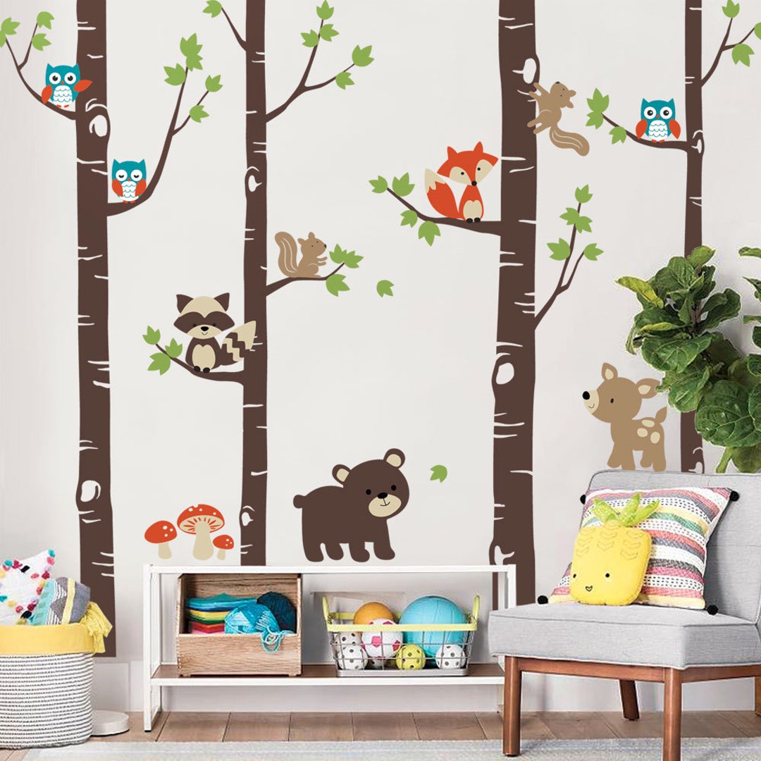 Birch Tree Forest Animals Wall Decal: Woodland Nursery Decor - Etsy