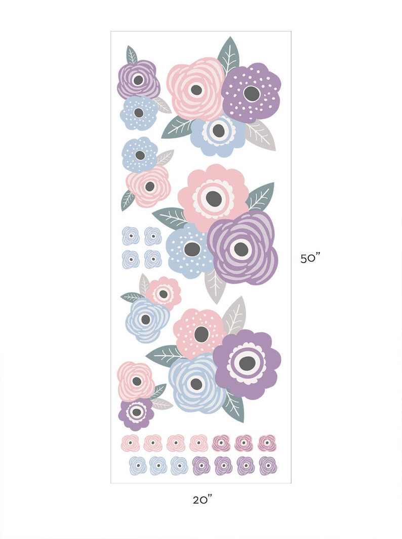 Kids Flower Wall Sticker Pastel Blue and Lilac Blooms Wall | Etsy