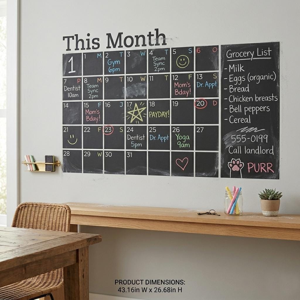 Chalkboard Wall Calendar With Memo - Vinyl Wall Decal - Etsy