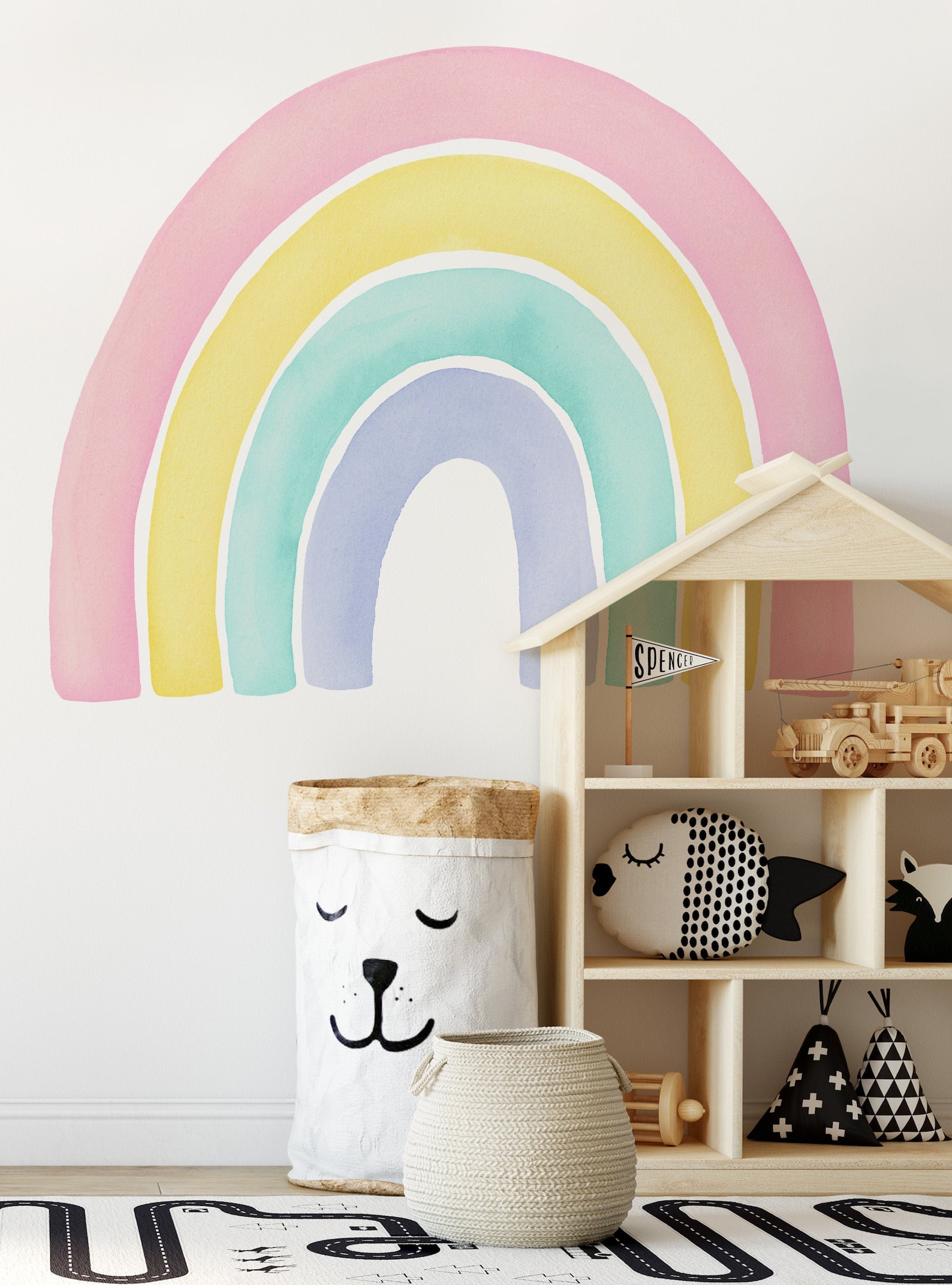 Watercolor Rainbow Wall Sticker Pink Peel and Stick | Etsy