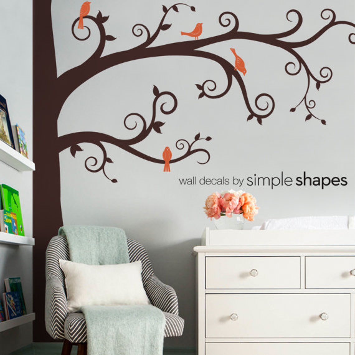 Corner Tree Wall Decal Swirly Branch Tree Decal Nursery Tree - Etsy