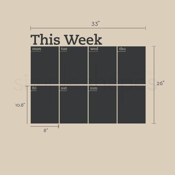 Weekly Planner Chalkboard Calendar - Modern Vinyl Wall Decal - Etsy