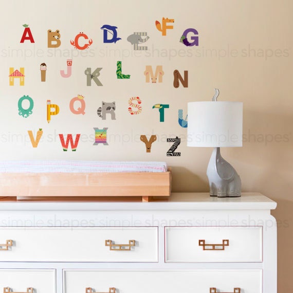 Alphabet Wall Stickers Alphabet Animals Peel and Stick Wall | Etsy