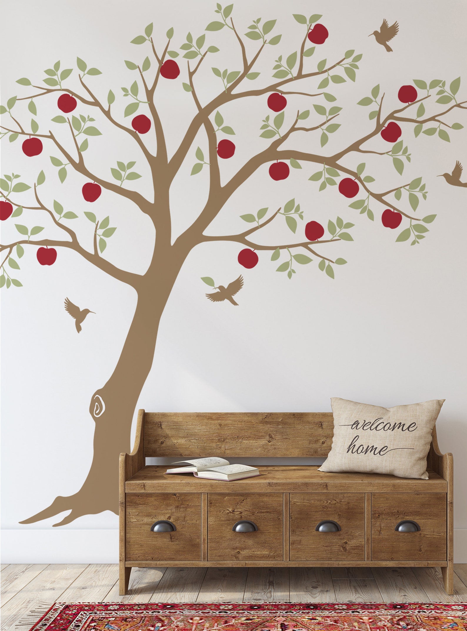 Apple Tree Wall Decal: Hummingbirds, Leaves, Apples - Etsy
