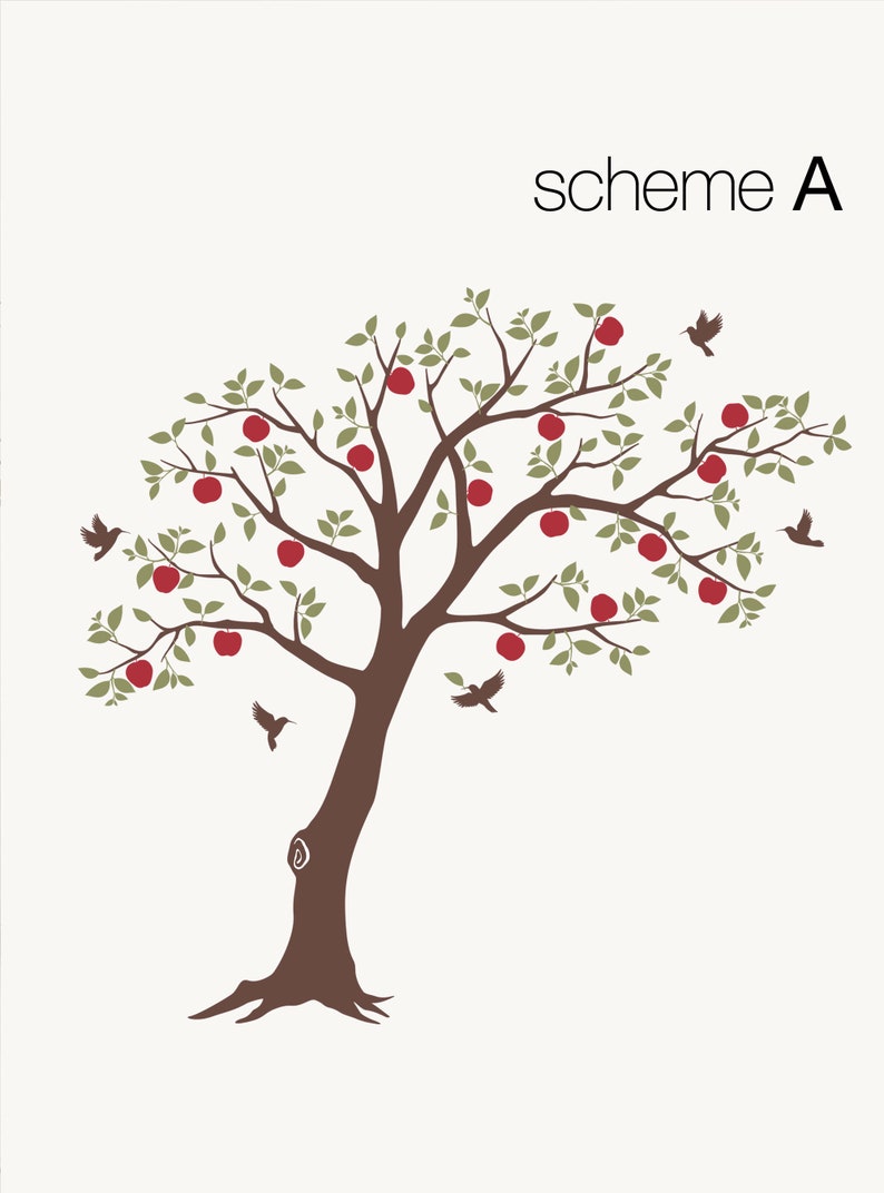 Apple Tree Wall Decal: Hummingbirds, Leaves, Apples - Etsy