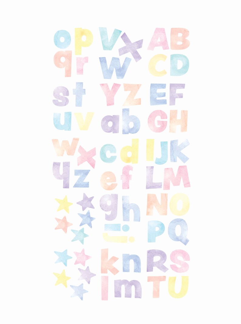 Watercolor Alphabet Wall Stickers Pastel Peel and Stick | Etsy