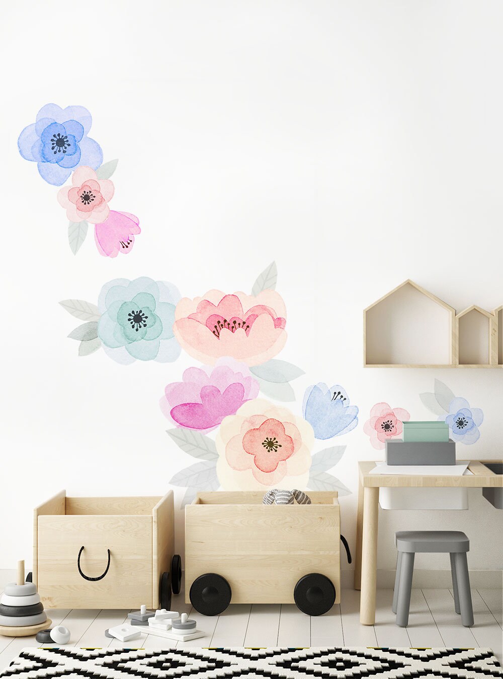 Kids Watercolor Flower Wall Sticker-w1158 - Etsy