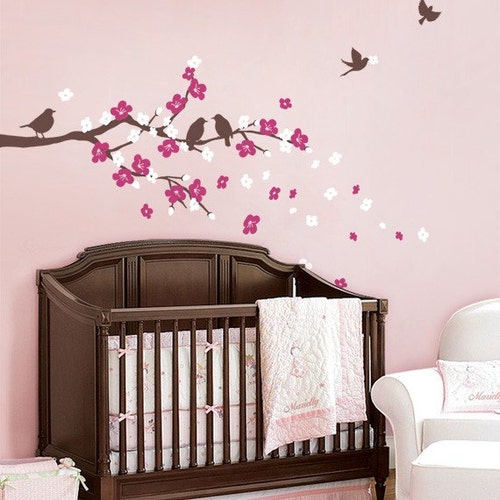 Tree Birds Flower Cherry Blossom Tree Branch Wall Decal Wall Etsy