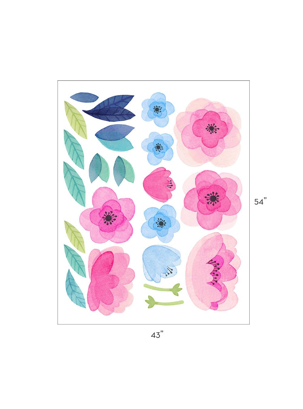 Kids Watercolor Flower Wall Stickers Pink Blue Blooms Wall - Etsy