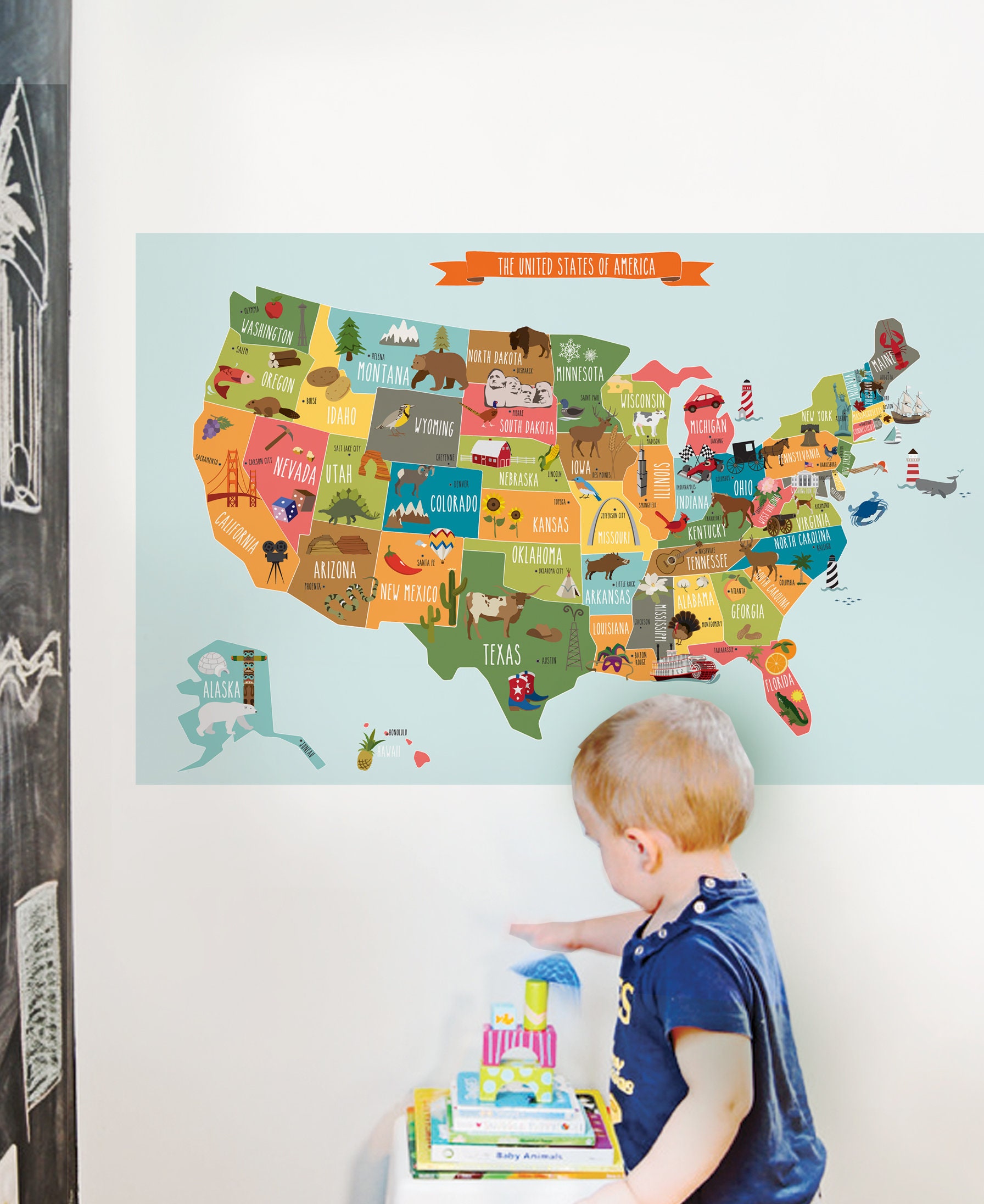 USA Map Peel and Stick Poster Sticker | Etsy UK